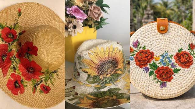 Decoupage σε ψάθινα καπέλα, τσάντες | NewsNowgr.com